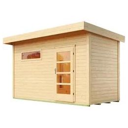 Saunahaus Weka "Saunahaus FARSUND 1", beige (natur), Saunaofen, externe Steuerung, 9 kW, Saunen, Blockbohlen, feststehendes Fenster