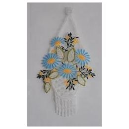 Fensterbild Stickereien Plauen "Blumenampel" Gr. 1, bunt (blau, grün, weiß), B:15 H:26, Polyester, Fensterbilder