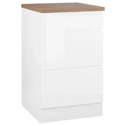 Unterschrank KOCHSTATION "KS-Virginia", weiß (weiß hochglanz, wotaneiche), B:50 H:85 T:60, MDF, Schränke, Küchenunterschrank Unterschrank, 50 cm breit, mit Auszügen
