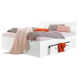 Stauraumbett Schlafkontor "Mars", weiß, B:146cm H:97cm L:216cm, Betten, inklusive 2 Schubkästen und LED-Beleuchtung
