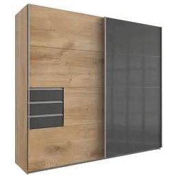 Schwebet&uuml;renschrank wimex "Saigon", grau (plankeneiche, glas graphit, alu), B:225cm H:208cm T:64cm, Holzwerkstoff, Schr&auml;nke, Schwebet&uuml;renschrank, mit Glaselementen, 2 T&uuml;ren, 225cm breit