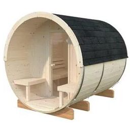 Fasssauna Palmako, beige (natur), ohne Ofen, (ohne Ofen), Saunen, 1,3 + 0,7 m2, BxT: 226 x 253 cm