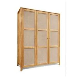 Drehtürenschrank Home Affaire "Hällevik Kleiderschrank, skandinavisches Design, hohe Funktionalität", braun (eiche natur), B:156cm H:202cm T:61cm, Massivholz, Schränke, Massive FSC-zertifizierte Eiche geölt, Fronten mit Wiener Geflecht