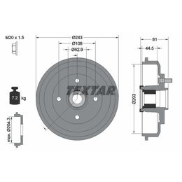 TEXTAR Bremstrommel hinten rechts links mit Achsmutter für MAZDA FORD 1213352 1151001 1507055 94041300