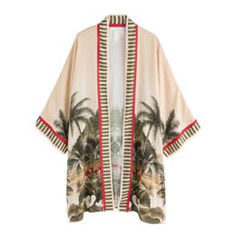 next Kimono Damen Gr&ouml;&szlig;e L/XL hellbeige / gr&uuml;n / rot