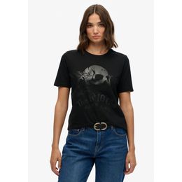 Superdry T-Shirt 'Super Skull' Damen Größe S grau / schwarz