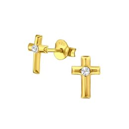 Alexander York Ohrstecker KREUZ in Gold mit Zirkonia aus 925 Sterling Silber, 2-tlg. | Gr.: onesize