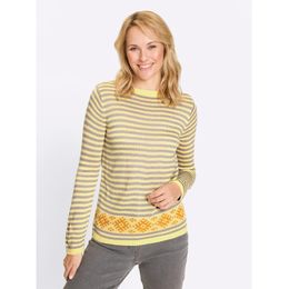 Sieh an! Langarm-Pullover in zitrone-ocker-gemustert | Gr.: 48