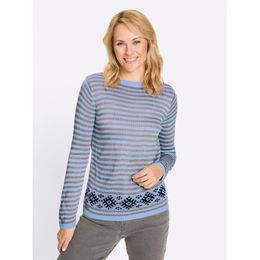 Sieh an! Langarm-Pullover in eisblau-marine-gemustert | Gr.: 54