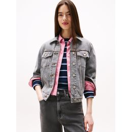 Jeansjacke Tommy Jeans "CLSSC TRCKR JCKT RWB EXT DI6078", Damen, Gr. XXL (44), blau (denim grau), Denim/Jeans, Obermaterial: 100% Baumwolle, unifarben, Jacken Jeansjacke