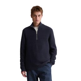 Marc O'Polo Troyer MARC O'POLO DENIM "mit markanter Struktur", Herren, Gr. M, blau (blau depths), Obermaterial: 46% Baumwolle, 43% Schurwolle, 11% Polyamid, unifarben, Pullover Troyer