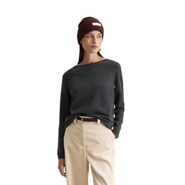 Marc O'Polo Strickpullover MARC O'POLO "aus softem Baumwolle-Schurwolle-Mix", Damen, Gr. XS, grau (dunkelgrau melange), Obermaterial: 45% Baumwolle, 27% Polyester, 25% Schurwolle, 3% Elasthan, unifarben, U-Boot-Ausschnitt, Pullover Strickpullover