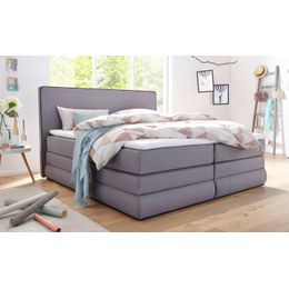 Boxspringbett Collection AB "Ninoni", grau (hellgrau), B:215cm L:210cm, Komplettbetten, inkl. Bettkasten, Topper und wahlweise mit LED-Beleuchtung