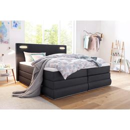 Boxspringbett Collection AB "Ninoni", grau (anthrazit), B:195cm L:210cm, Komplettbetten, inkl. Bettkasten, Topper und wahlweise mit LED-Beleuchtung