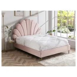 Bett mit Kopfteil in Muschelform - 160 x 200 cm - Samt- Rosa - LIVAYA