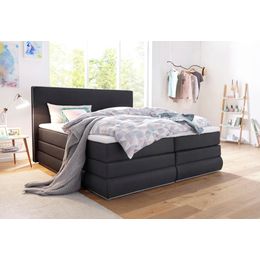 Boxspringbett Collection AB "Ninoni", grau (anthrazit), B:215cm L:210cm, Komplettbetten, inkl. Bettkasten, Topper und wahlweise mit LED-Beleuchtung