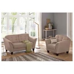 Sessel Home Affaire "Trondheim", braun (mittelbraun), B:104cm H:89cm T:90cm, Flachgewebe (100% Polyester);Luxus-Microfaser (90% Polyester, 10% Polyamid);Struktur fein (100% Polyester), Sessel, mit Federkern, Knopfheftung im Rücken, Füße Buche