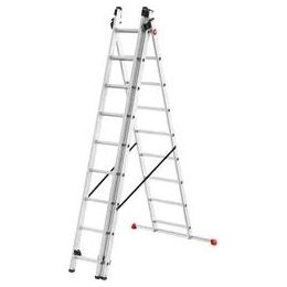 Vielzweckleiter Hailo "HobbyStep combi", rot (aluminiumfarben, schwarz, rot), B:19cm H:264cm L:48cm, Aluminium, Kunststoff, Leitern, Aluminium Kombileiter 3-teilig 3x9 Sprossen