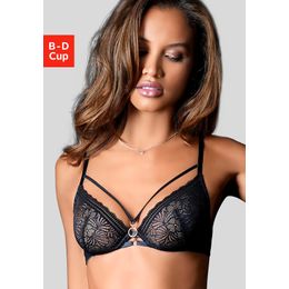 Bügel-BH Lascana, Damen, Gr. 70, Cup D, schwarz, Spitze, Obermaterial: 88% Polyamid, 12% Elasthan, BHs, mit Schmuckring und Zierbänder, sexy Dessous