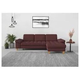 Sit & More Ecksofa SIT & MORE "Westham L-Form", lila (chianti), B:275cm H:88cm T:172cm, 90% Polyester 10% Polyamid, Sofas, mit Recamiere, mit oder ohne Bettfunktion, Bettkasten, Füße Eiche