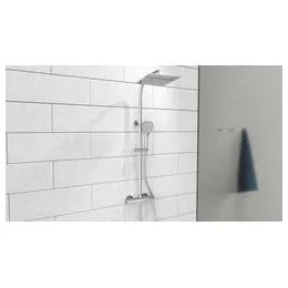 Duschsystem Welltime "Turin", grau (chromfarben), H:95cm T:48,5cm, Brausegarnituren, eckiges Überkopfbrauseset mit Thermostat, Kopfbrause mit Regendusche