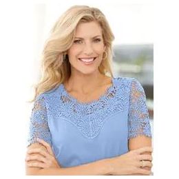 Spitzenshirt Classic Basics "Shirt", Damen, Gr. 54, blau (eisblau), 100% Baumwolle, Spitze:100% Polyester, unifarben, Rundhals, Shirts