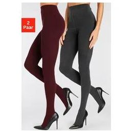 Strickstrumpfhose Lascana, Damen, Gr. 32/34, rot (1x pflaume, 1x anthrazit), Obermaterial: 70% Baumwolle, 28% Polyamid, 2% Elasthan, unifarben, elastisch, Strumpfhosen, aus trageangenehmer Baumwollmischung