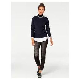 Rollkragenpullover Heine "Rollkragen-Pullover", Damen, Gr. 50, blau (marine), 100% Baumwolle, unifarben, Pullover
