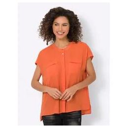 Kurzarmbluse Heine, Damen, Gr. 44, orange, 100% Polyester, unifarben, Rundhals, Blusen