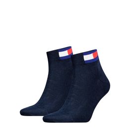 Kurzsocken Tommy Hilfiger "TH UNI TJ QUARTER 2P FLAG", Herren, Gr. 43-46, blau (schwarz navy), Baumwollmischung, Socken, Verstärkte Ferse und Spitze für zusätzliche Strapazierfähigkeit