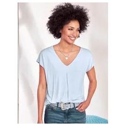Kurzarmshirt Heine "Shirt", Damen, Gr. 42, blau (eisblau), 100% Viskose, unifarben, V-Ausschnitt, Shirts