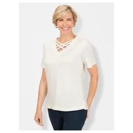 Classic Dog Kurzarmshirt CLASSIC "Shirt", Damen, Gr. 40, beige (ecru), 50% Baumwolle, 50% Modal, unifarben, V-Ausschnitt, Shirts