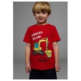 T-Shirt Kidsworld "Mit Bagger-Druck", Jungen, Gr. 140/146, rot, Single Jersey, Obermaterial: 100% Baumwolle, bedruckt, Basic, Shirts T-Shirt, Kurzarm, mit peppigem Druck, mit Rippb&uuml;ndchen am Ausschnitt