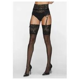 Halterlose Feinstrümpfe Lascana, Damen, Gr. 32-34, schwarz, Elasthan, Polyamid, normal, Socken, mit breitem Spitzenband