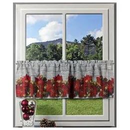Querbehang "Weihnachtsstern", bunt (rot, mehrfarbig, grau), B:120cm H:30cm, Organza, Polyester, HOSSNER - ART OF HOME DECO, Gardinen, Hintergrund in Holzoptik