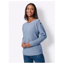 Strickpullover Heine "Pullover", Damen, Gr. 50, blau (bleu, meliert), 50% Viskose, 28% Polyester, 22% Polyamid, meliert, unifarben, Pullover