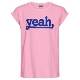 T-Shirt Kidsworld "Sprücheshirt mit überschnittener Schulter", Mädchen, Gr. 176/182, rosa, Single Jersey, Obermaterial: 100% Baumwolle, bedruckt, Basic, Rundhals, angeschnitten Umschlagsaum, Shirts, T-Shirt "YEAH" print