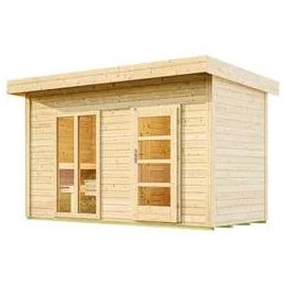 Saunahaus Weka "FARSUND 2", beige (natur), Bio-Ofen, externe Steuerung, 9 kW, Saunen, Blockbohlen, langes Fensterelement inDer Front