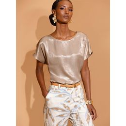 CR&Eacute;ATION L Schlupfbluse CREATION L, Damen, Gr. 38, gold (goldfarben), 100% Polyester, unifarben, Rundhals, Blusen Schlupfbluse