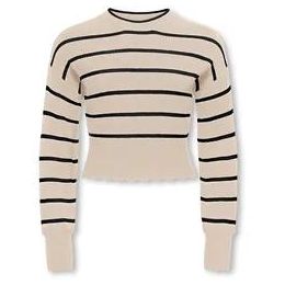 Strickpullover KIDS Only "KOGIBI LS O-NECK PULLOVER CP KNT NOOS", Mädchen, Gr. 110/116, beige (weißcap gray stripes:schwarz), Strick, Obermaterial: 50% Viskose, 27% Nylon, 23% Polyester, gestreift, regular fit taillenlang, Rundhals, Bündchen, Pullover