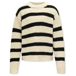 Strickpullover KIDS Only "KOGJUSTY L/S STRIPE PULLOVER KNT NOOS", Mädchen, Gr. 134/140, eggnog stripes:schwarz, Strick, Obermaterial: 100% Polyacryl, gestreift, modisch, loose fit normal, Rundhals, Langarm Rippstrickbündchen, Pullover