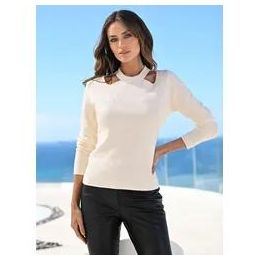Strickpullover Heine "Pullover", Damen, Gr. 34, beige (champagner), 50% Viskose, 28% Polyester, 22% Polyamid, unifarben, Pullover