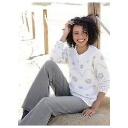 Rundhalspullover Heine "Jacquard-Pullover", Damen, Gr. 46, grau (champagner, steingrau, gemustert), 42% Polyacryl, 30% Polyester, 28% Polyamid, geblümt, gemustert, mehrfarbig, Pullover
