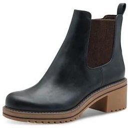 Chelseaboots Marco Tozzi, Damen, Gr. 38, blau (navy), Lederimitat, Elastischer Einsatz, unifarben mit Farbeinsatz, klassisch, Schuhe, Blockabsatz, Stiefelette, Businessschuh in veganer Verarbeitung