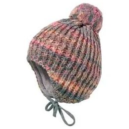Strickmütze MaxiMo, Baby, Gr. 51, bunt (graubunt), Strick, Materialmix, mehrfarbig, Mützen, Wollanteil, gefüttert, zum Binden, mit Bommel