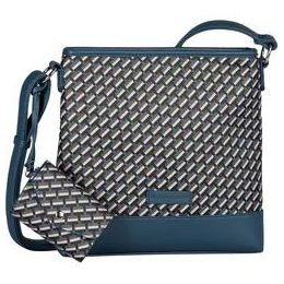 Umhängetasche Tom Tailor "Xenia", Damen, Gr. B/H/T: 25cm x 25cm x 6,5cm, blau, Polyurethan, Taschen, mit raffiniert geometrischen "T" Print des Logos auf dem Taschenkörper