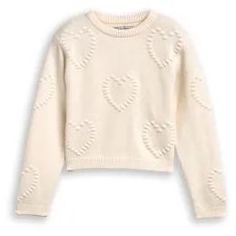 Strickpullover Tom Tailor, Mädchen, Gr. 116, weiß (gardenia weiß), Strick, Obermaterial: 52% Viskose, 27% Polyester, 21% Polyamid, bestickt, casual, regular fit taillenbedeckt, Rundhals, Langarm Rippbündchen, Pullover, mit Herzmuster