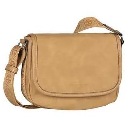 Satteltasche Tom Tailor "Yara", Damen, Gr. B/H/T: 24cm x 19cm x 8cm, braun, Polyurethan, Taschen, feines Nubukimtat mit Glattlederimitat sowie Gewebeband mit Logodruck