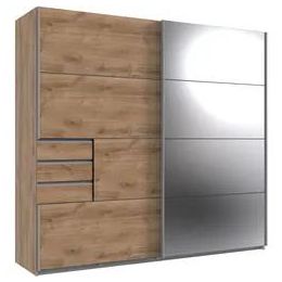 Schwebet&uuml;renschrank wimex "Saigon", plankeneiche, alu, B:225cm H:208cm T:64cm, Holzwerkstoff, Schr&auml;nke, Schwebet&uuml;renschrank, mit Spiegelt&uuml;r, 2 T&uuml;ren, 225cm breit