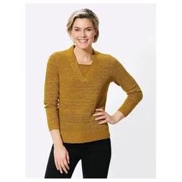2-in-1-Pullover Classic Basics "Pullover", Damen, Gr. 48, gelb (ocker, schwarz, meliert), 70% Polyacryl, 30% Polyester, meliert, Langarm, Pullover